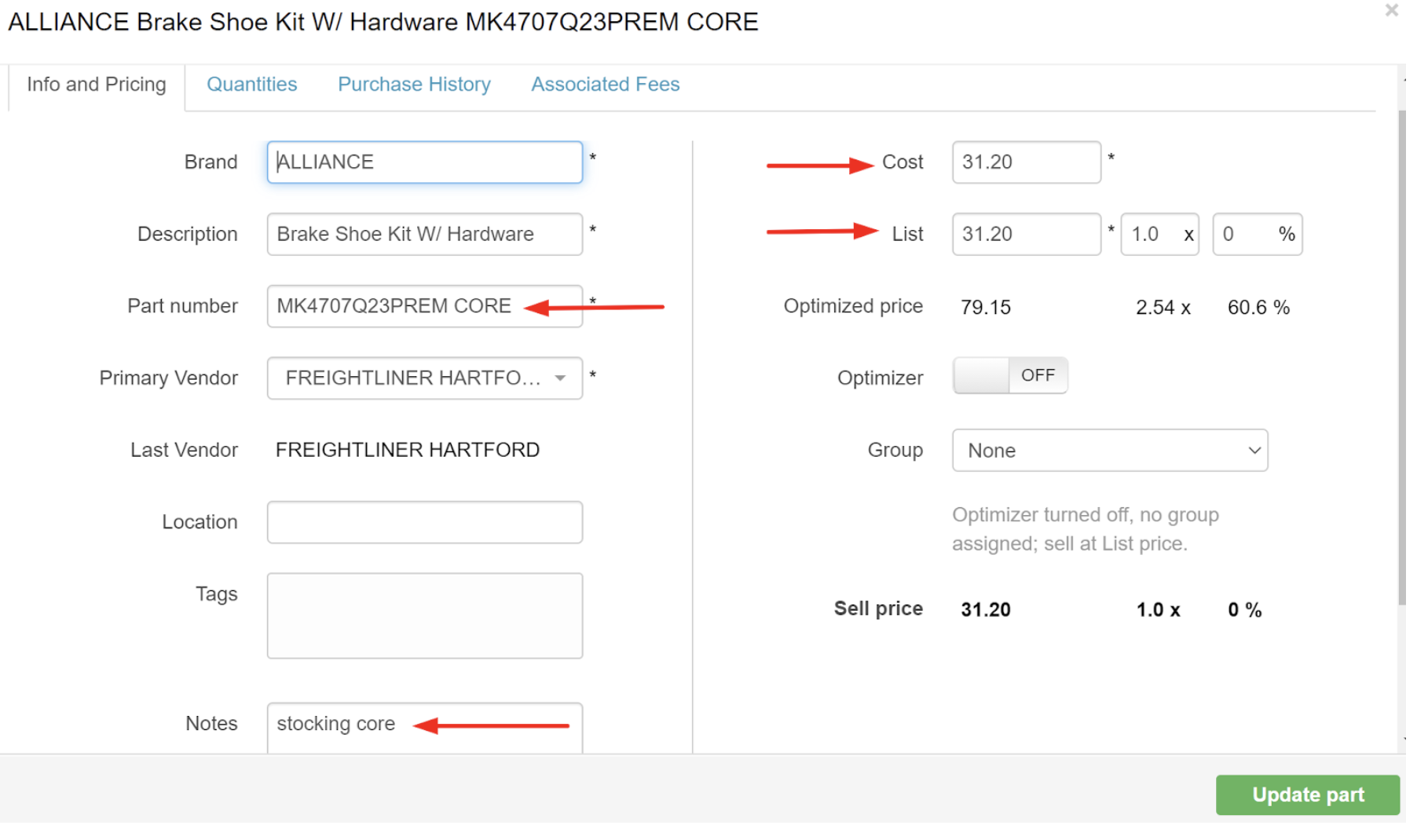 Managing Part COREs and CORE Returns